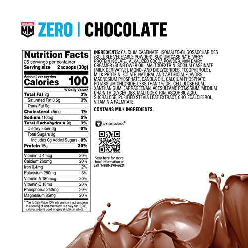 Muscle Milk ZERO, 100 Calorie Protein Powder, Chocolate, 15g Protein, 1.65 Pound, 25 Servings