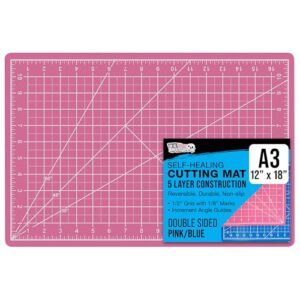 u.s. art supply 12" x 18" pink/blue professional self healing 5-ply double sided durable non-slip cutting mat great for scrapbooking, quilting, sewing and all arts & crafts projects