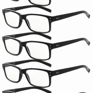 Eyekepper 5 Pack Reading Glasses for Men Spring Hinges Classic Readers Black Frame +1.50