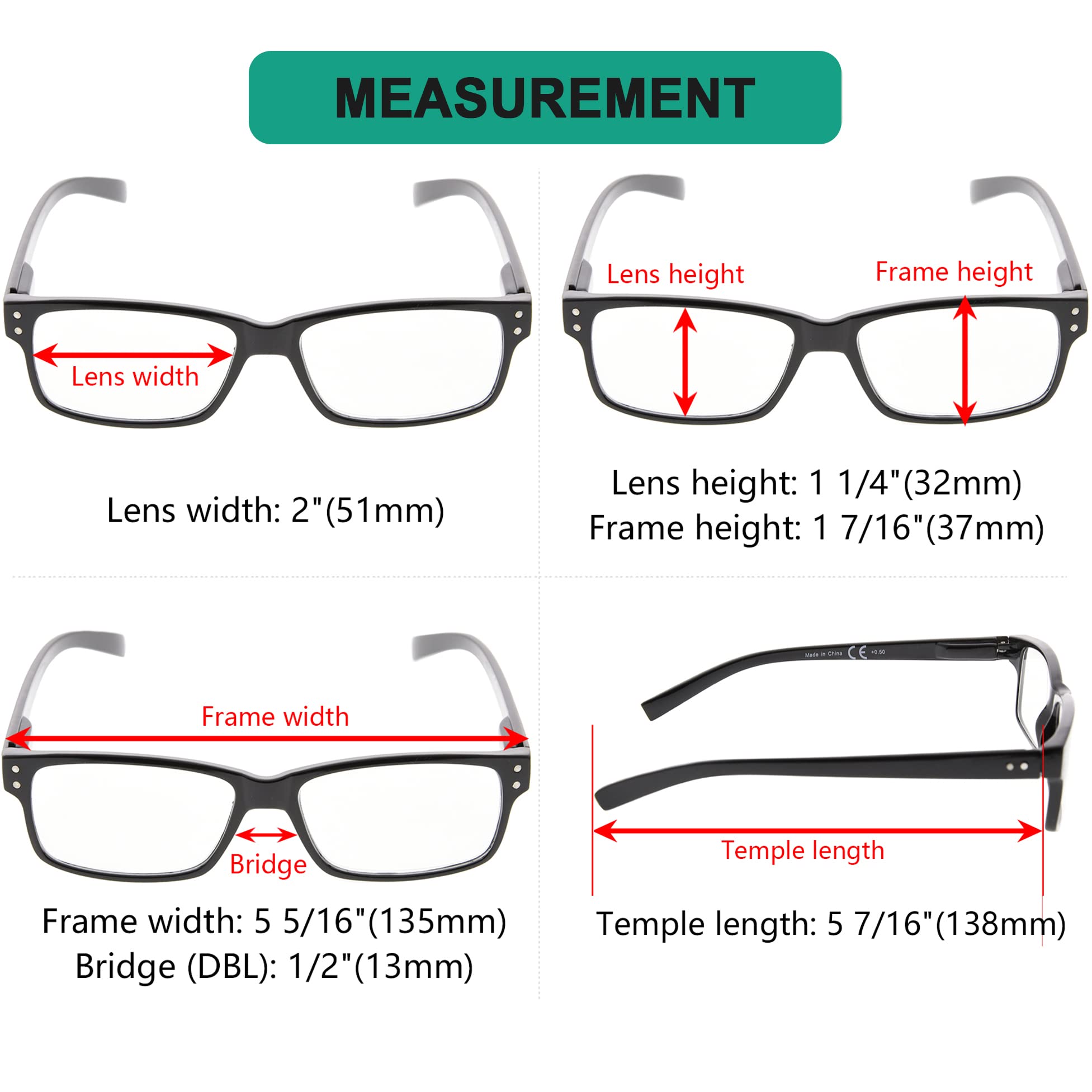 Eyekepper 5 Pack Reading Glasses for Men Spring Hinges Classic Readers Black Frame +1.50