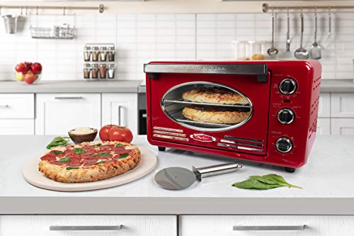 Nostalgia Oven, Toast, AirFry, Broil Functions Large Capacity Fits Slices of Bread Two 12 in. Pizzas-Includes Baking Pan and Frying Basket, 21 Qt, Metallic Red