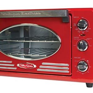 Nostalgia Oven, Toast, AirFry, Broil Functions Large Capacity Fits Slices of Bread Two 12 in. Pizzas-Includes Baking Pan and Frying Basket, 21 Qt, Metallic Red