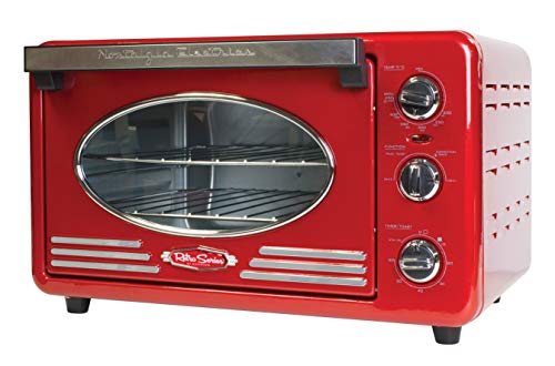 Nostalgia Oven, Toast, AirFry, Broil Functions Large Capacity Fits Slices of Bread Two 12 in. Pizzas-Includes Baking Pan and Frying Basket, 21 Qt, Metallic Red