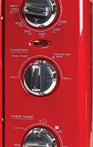 Nostalgia Oven, Toast, AirFry, Broil Functions Large Capacity Fits Slices of Bread Two 12 in. Pizzas-Includes Baking Pan and Frying Basket, 21 Qt, Metallic Red