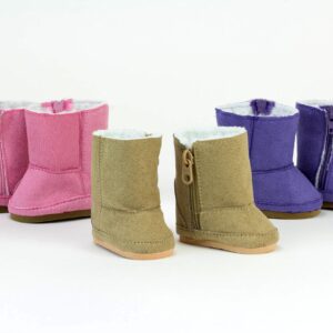 18 Inch Doll Shoe Pack Includes 3 Pairs of Boots: Tan, Pink & Purple Boots