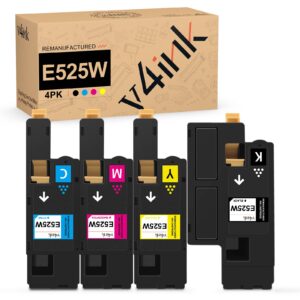 v4ink compatible toner cartridge replacement for dell 525 e525 e525w (kcmy 4-pack), for use in dell e525w wireless color printer for dell 593-bbjx 593-bbju 593-bbjv 593-bbjw