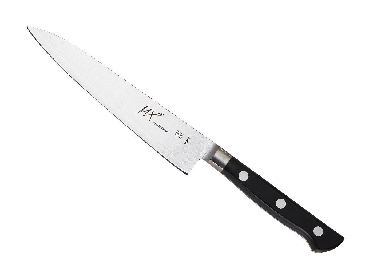 Mercer Culinary MX3 Premium San Mai VG-10 Steel Core Blade Petty Knife, 150mm 6 Inch,Black