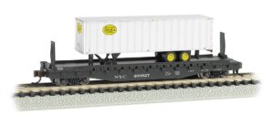 bachmann 52'6" flat car with 35' ribbed piggyback trailer - nyc with nyc trailer - n scale