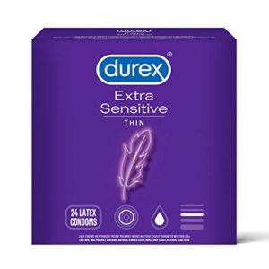 durex condom extra sensitive natural latex condoms, 24 count - ultra fine & extra lubricated, regular fit, fsa hsa eligible