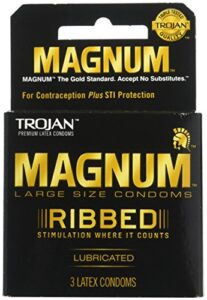 trojan magnum ribbed condoms, unscented, 3 count