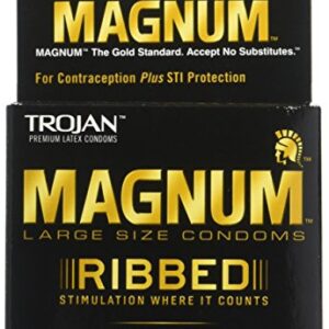 TROJAN Magnum Ribbed Condoms, Unscented, 3 Count