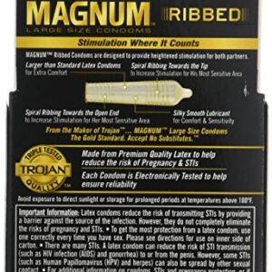 TROJAN Magnum Ribbed Condoms, Unscented, 3 Count