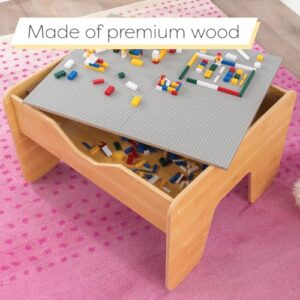 KidKraft Reversible Wooden Activity Table with Board with 195 Building Bricks – Gray & Natural, Gift for Ages 3+