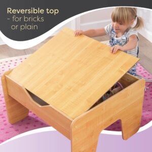 KidKraft Reversible Wooden Activity Table with Board with 195 Building Bricks – Gray & Natural, Gift for Ages 3+