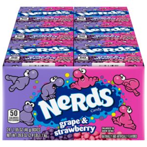 nerds candy, grape & strawberry, treat-size theater candy boxes, back to school sweet treat, 1.65 ounce (pack of 24)