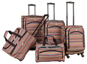 american flyer gold coast 5-piece spinner luggage set, pink, one size