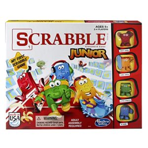 hasbro gaming scrabble junior game, family educational board game for kids, 2-4 players, 5+ years