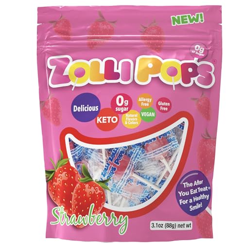 Zollipops Clean Teeth Lollipops AntiCavity Sugar Free Candy with Xylitol for a Healthy Smile Great for Kids Diabetics and Keto DietStrawberry 3.1oz, Strawberry, 15 Count