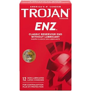 trojan enz condoms, sti protection 12 count, non lubricated, 1 box