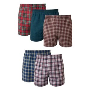 hanes men's tagless boxer with exposed waistband multi-packs, 5 pack - assorted plaid, x-large