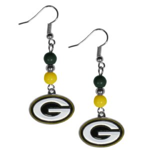 nfl siskiyou sports womens green bay packers fan bead dangle earrings one size team color,black