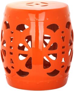 safavieh stencil blossom ceramic decorative garden stool, orange