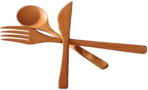 japanbargain 3785, bamboo fork knife spoon cutlery utensils flatware set 3pc reusable dishwasher safe, 8-inch, 1 set