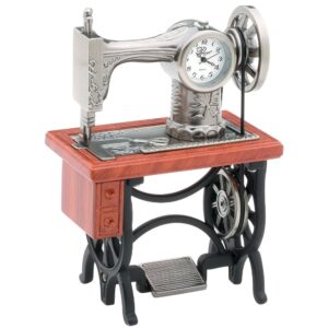 sanis enterprises old fashion sewing machine clock with wood look table, 2.75 by 4-inch