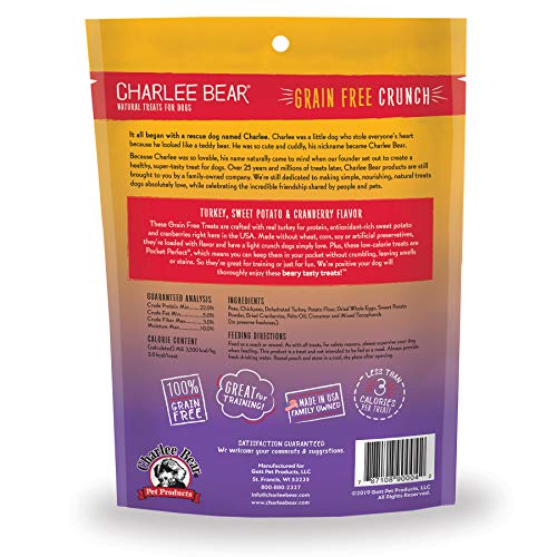 Charlee Bear Grain Free Crunch Dog Treats, Turkey, Sweet Potato & Cranberry Flavor, 8 oz