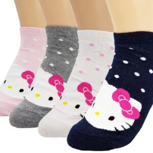 JJMax Women's Hello Kitty Cotton Ankle Socks Set, Cotton Blend Set, One Size,4 Pack