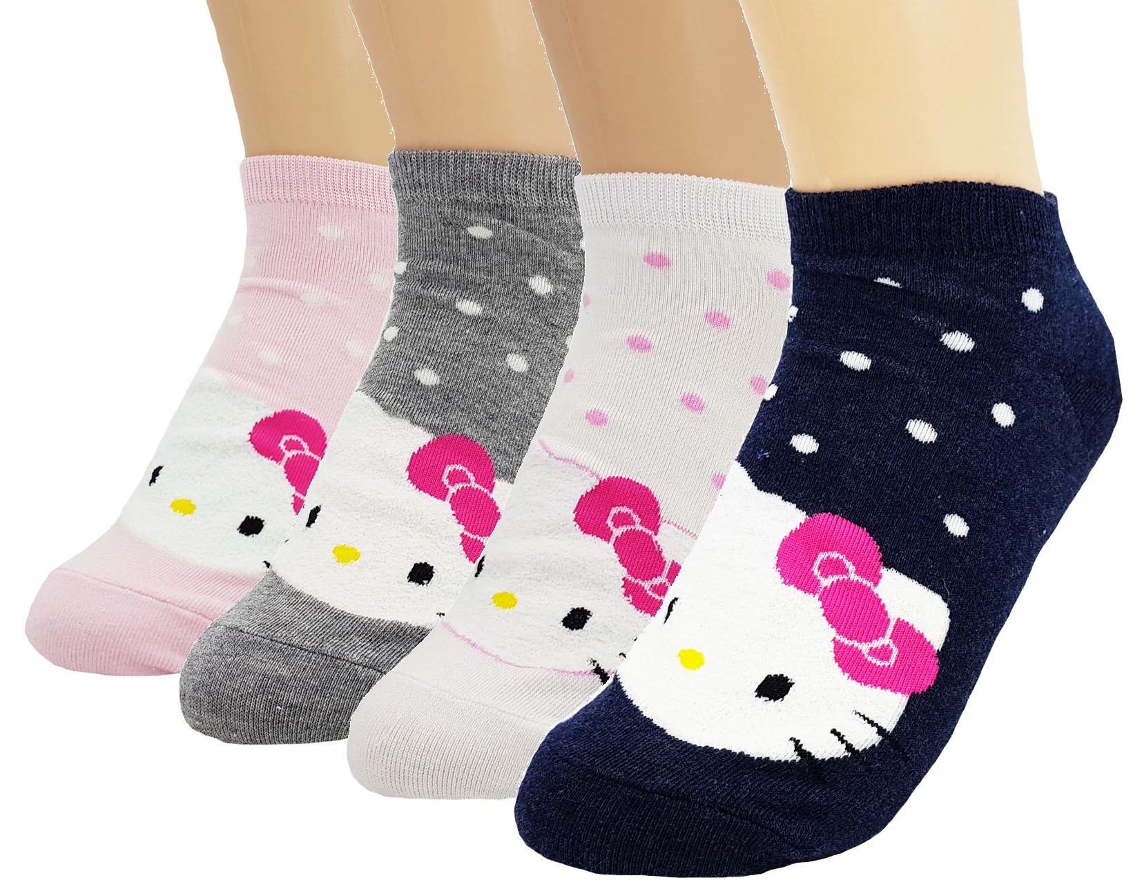 JJMax Women's Hello Kitty Cotton Ankle Socks Set, Cotton Blend Set, One Size,4 Pack