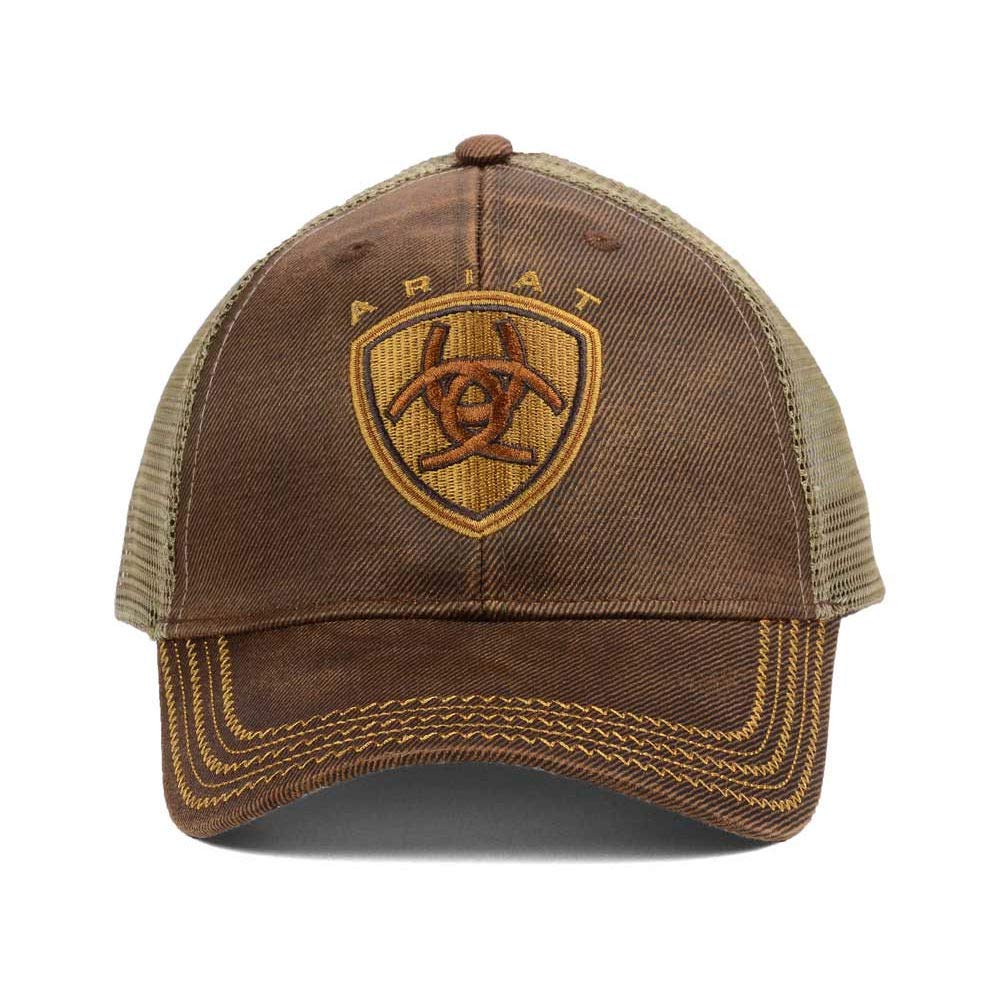 Ariat Men's Oilskin Mesh Hat, Brown, One Size