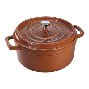 staub cast iron dutch oven 7-qt round cocotte, made in france, serves 7-8, burnt orange