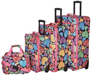 rockland jungle softside upright luggage set, expandable, new heart, 4-piece (14/29/24/28)