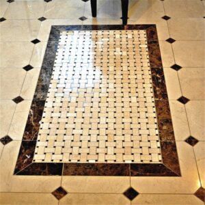 Stone Center Online Crema Marfil Marble 1x2 Basketweave Mosaic Tile w/Emperador Dark Brown Dots Polished Kitchen Bath Wall Floor Backsplash Shower (1 Sheet)