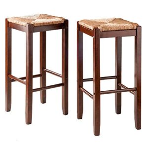 Winsome 3-Piece Harrington Drop Leaf High Table with 2 Rush Seat Stools, 29-Inch, Brown