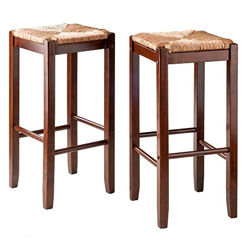 Winsome 3-Piece Harrington Drop Leaf High Table with 2 Rush Seat Stools, 29-Inch, Brown