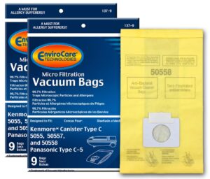 envirocare replacement micro filtration vacuum cleaner dust bags designed to fit kenmore canister type c or q 50555, 50558, 50557 and panasonic type c-5 18 pack