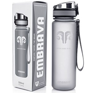 embrava best sports water bottle - 17oz small - eco friendly & bpa-free plastic - for running, gym, yoga, outdoors and hiking - fast water flow, flip top, opens with 1-click - leak-proof lid