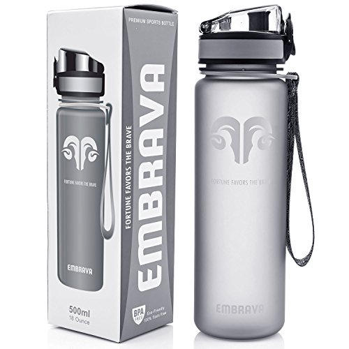 Embrava Best Sports Water Bottle - 17oz Small - Eco Friendly & BPA-Free Plastic - For Running, Gym, Yoga, Outdoors and Hiking - Fast Water Flow, Flip Top, Opens With 1-Click - Leak-proof Lid