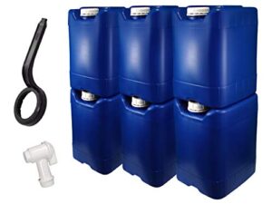 api kirk containers 5 gallon samson stackers, blue, 6 pack (30 gallons), emergency water storage kit - new! - clean! - boxed! kit includes one spigot & wrench