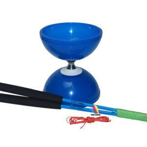 Flight Pro Triple Bearing Medium 5” Blue Chinese Yoyo Diabolo Toy with Carbon Sticks