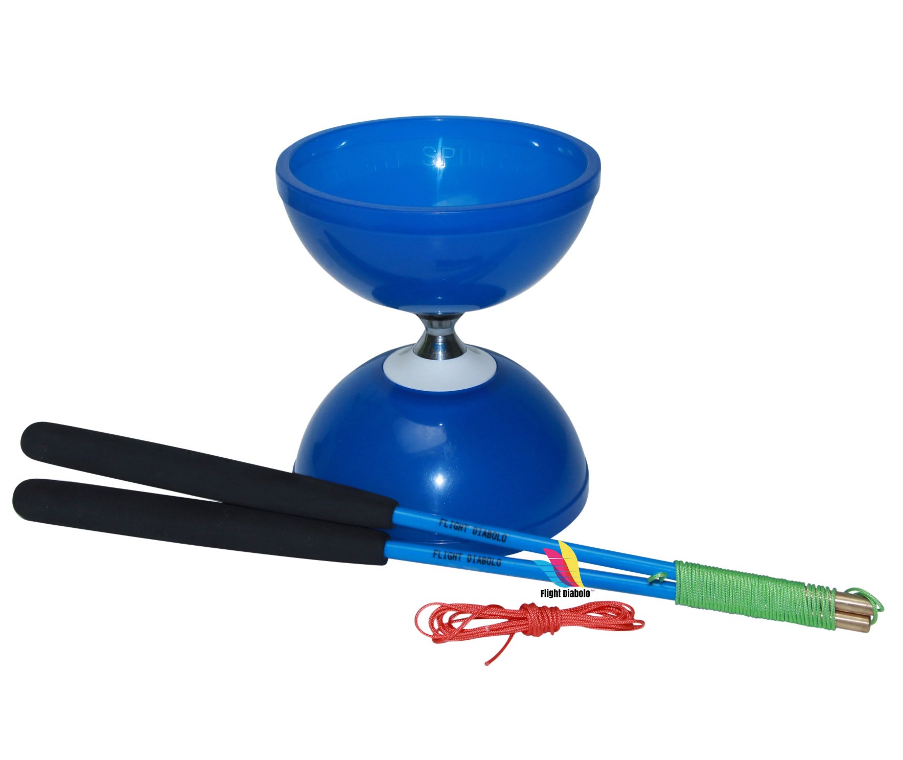 Flight Pro Triple Bearing Medium 5” Blue Chinese Yoyo Diabolo Toy with Carbon Sticks