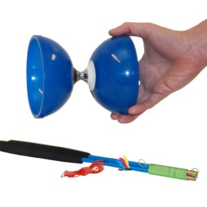 Flight Pro Triple Bearing Medium 5” Blue Chinese Yoyo Diabolo Toy with Carbon Sticks