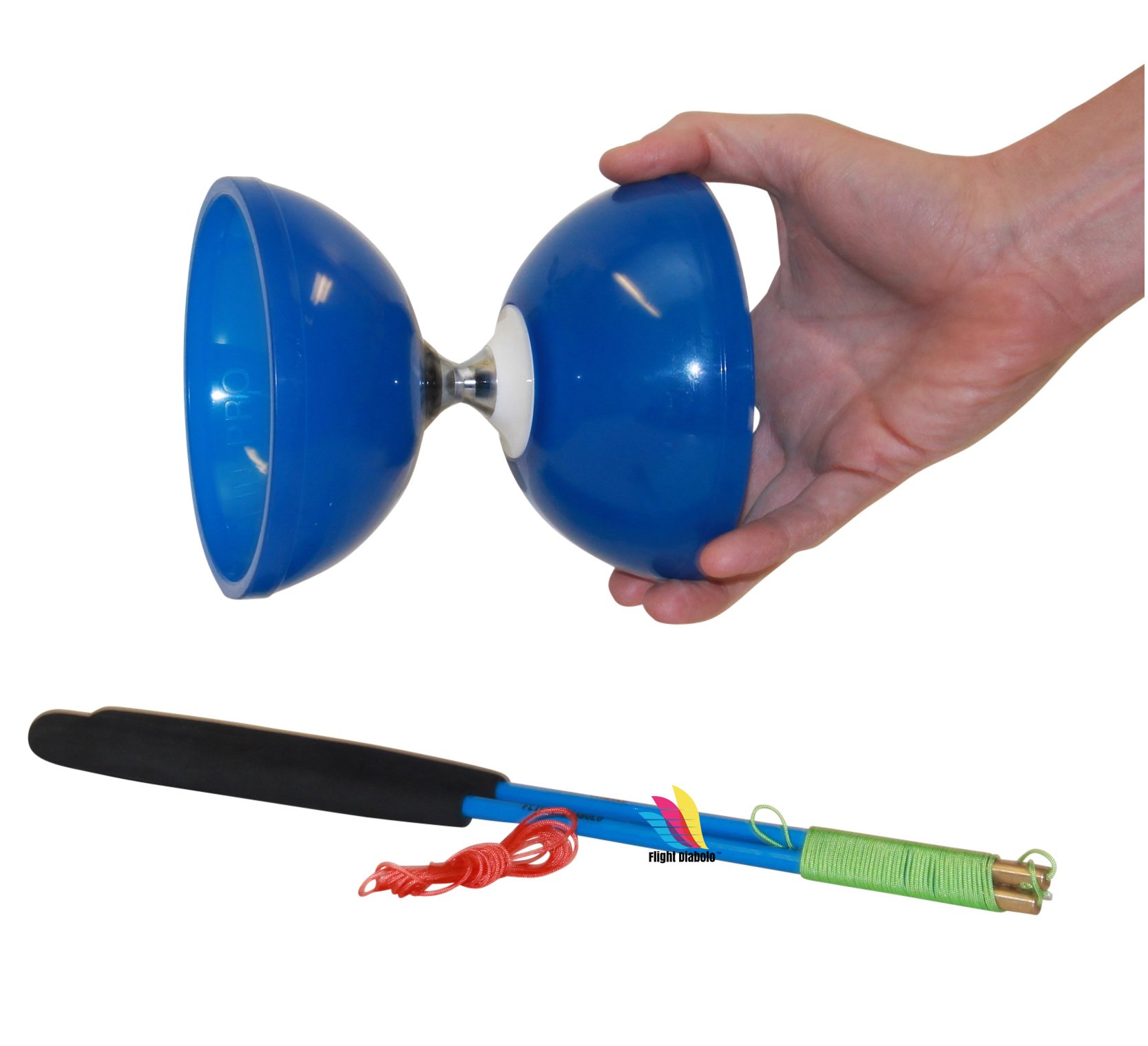 Flight Pro Triple Bearing Medium 5” Blue Chinese Yoyo Diabolo Toy with Carbon Sticks