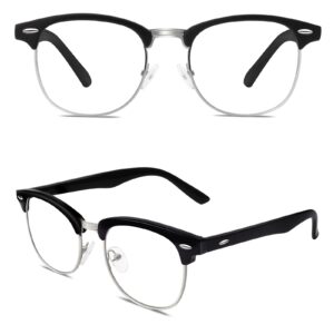 happy store cn56 vintage inspired classic horn rimmed half frame nerd uv400 clear lens glasses,matte black