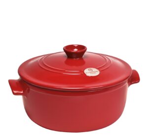 emile henry flame round stewpot dutch oven, 5.5 quart, burgundy