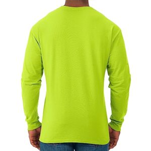 Jerzees Men's Dri-Power Cotton Blend Long Sleeve Tees, Moisture Wicking, Odor Protection, UPF 30+, Sizes S-3X, Safety Green, Large