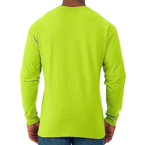 Jerzees Men's Dri-Power Cotton Blend Long Sleeve Tees, Moisture Wicking, Odor Protection, UPF 30+, Sizes S-3X, Safety Green, Large