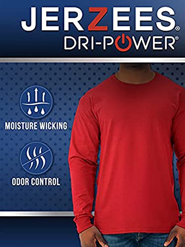 Jerzees Men's Dri-Power Cotton Blend Long Sleeve Tees, Moisture Wicking, Odor Protection, UPF 30+, Sizes S-3X, Safety Green, Large